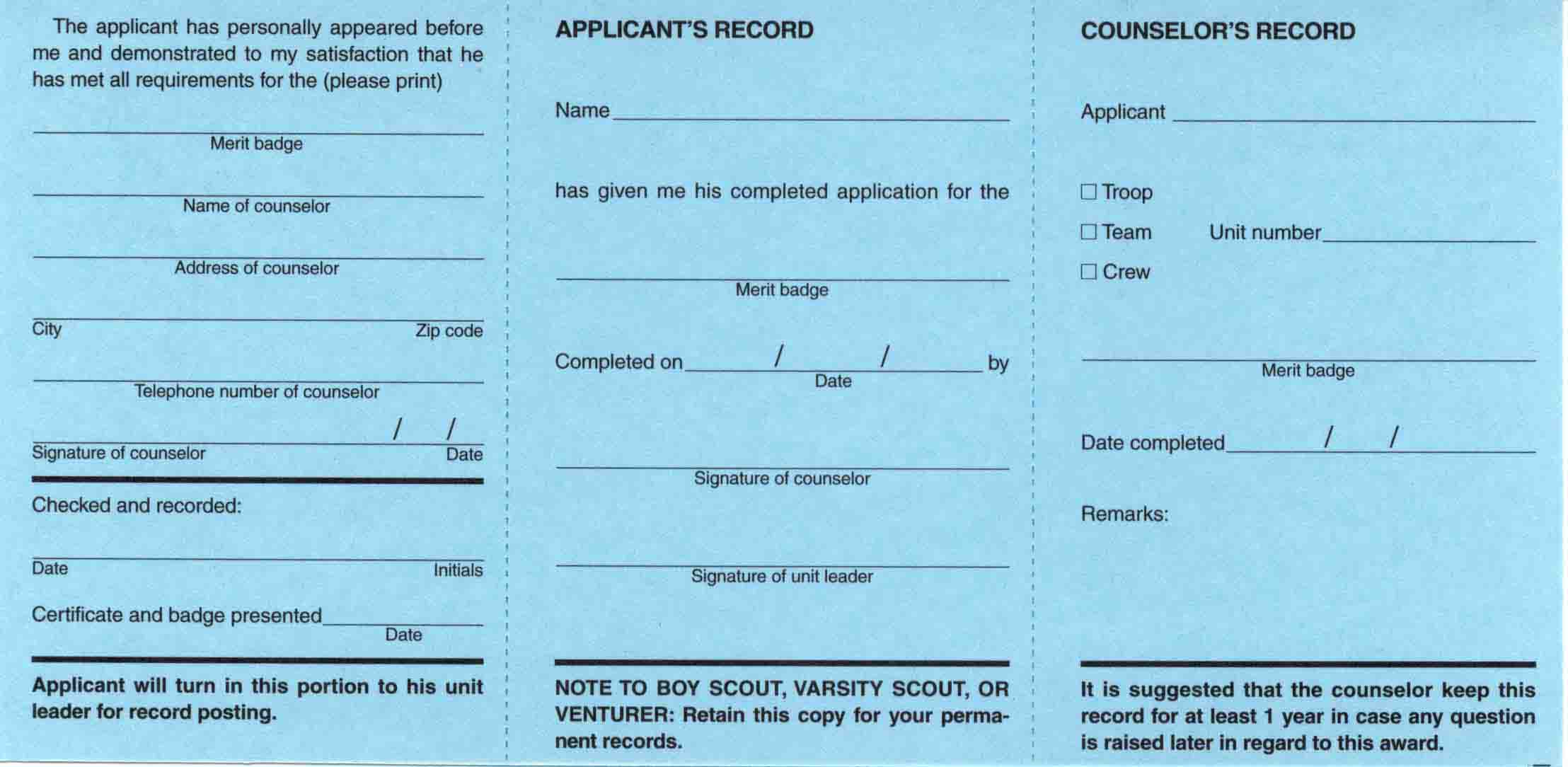 How To Fill Out A Merit Badge Card